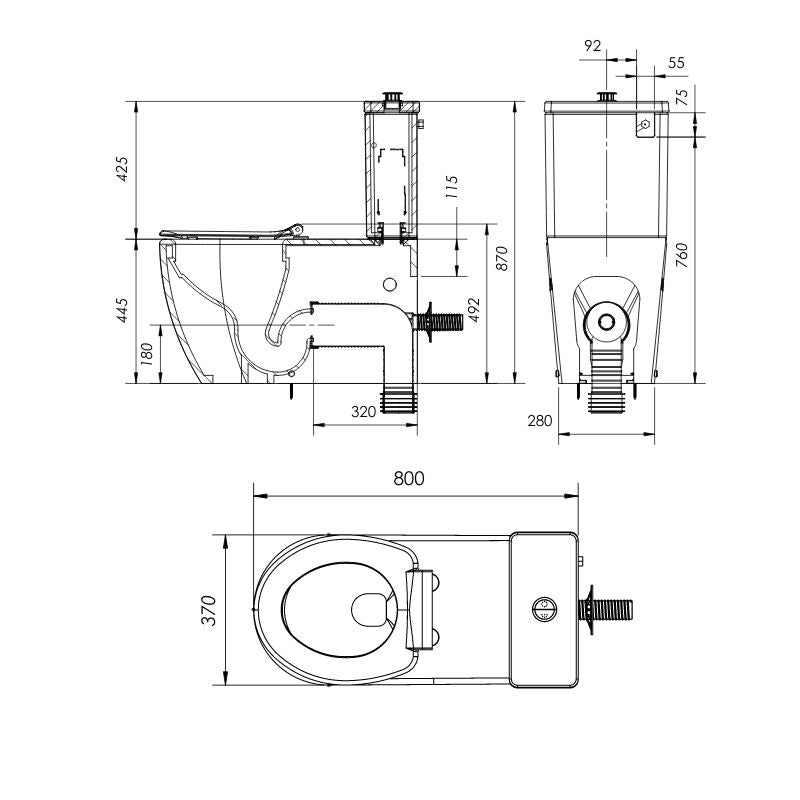 Floor Pan DDA 800mm Care Raised Height Back To Wall Toilet Suite (Rais ...